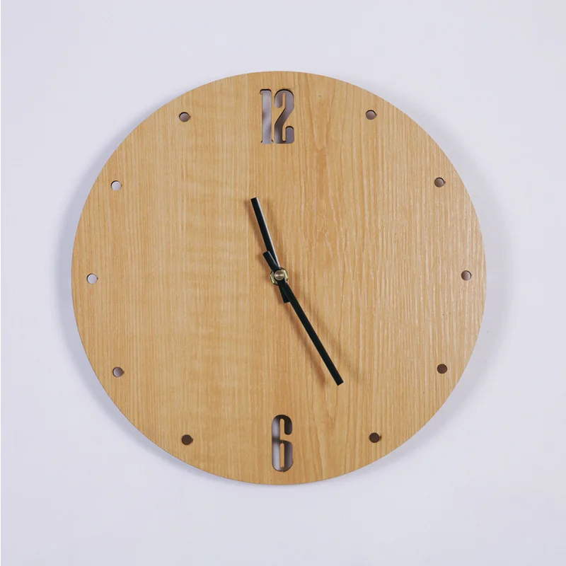 12inch Brief Mute Solid Wall Clock Point Type Big Round Needle Wooden ...