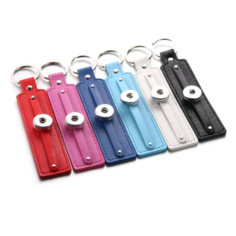 6 Colors 15cm leather Keychain snap button jewelry Keyring fit 18mm ...