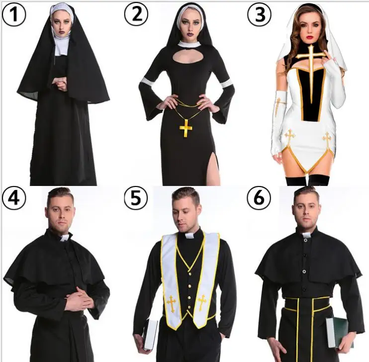 6 Style Black Women Nun Virgin Mary Costume Long Dress Christian
