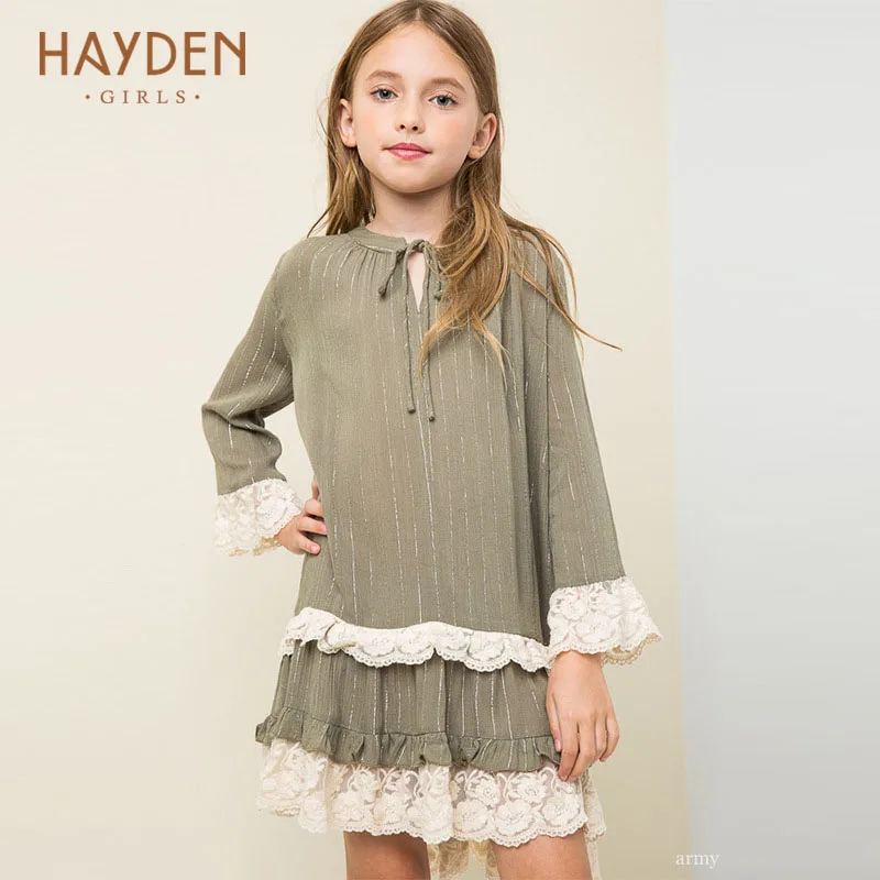 flower lace girl party dresses long sleeves 10 11 12 years princess ...