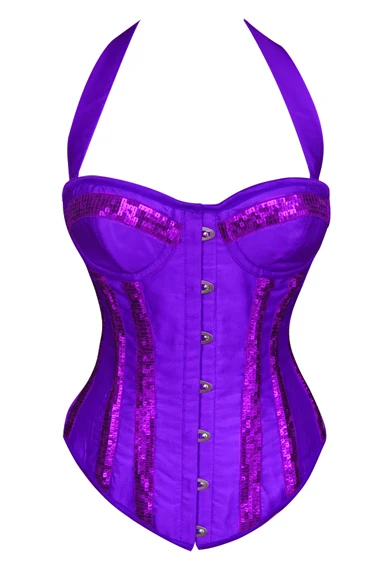 4 colors Black/white/purple/red satin with sequin basque padded cup ...
