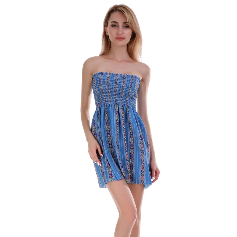 Summer Sexy Slash Neck Dresses Women Flower Printed Casual Slim Beach