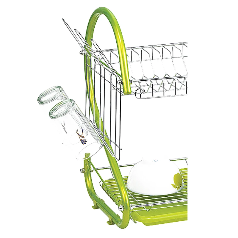 ALIM HOT iron 2 Tiers Kitchen Dish Cup Drying Rack Drainer (Color:green ...