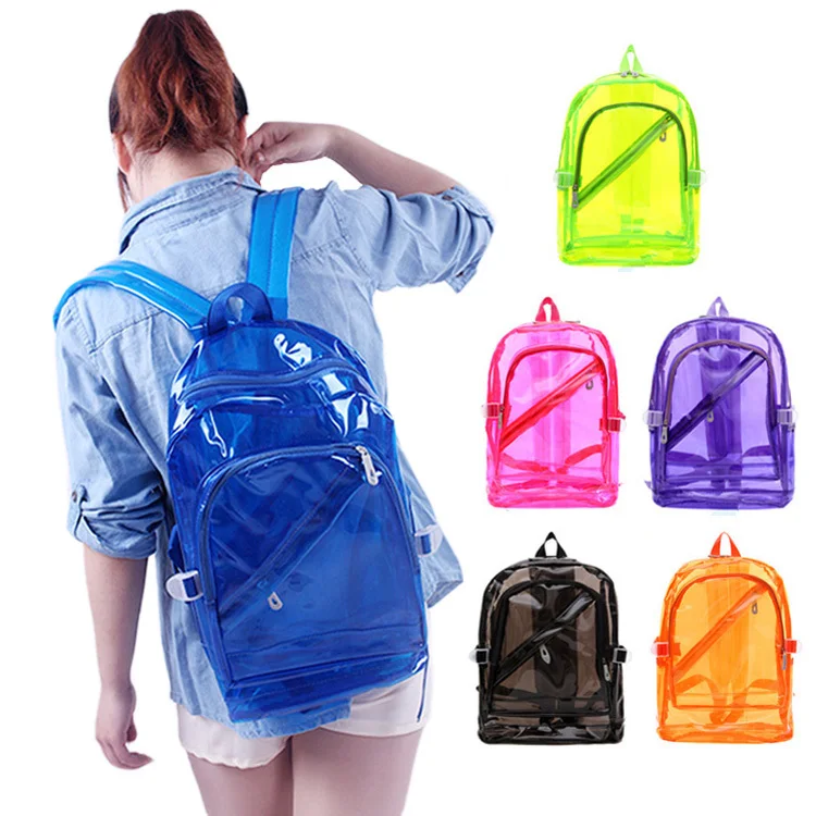 Transparent Backpack, Women PVC Fluorescent Candy Color travel Bag ...