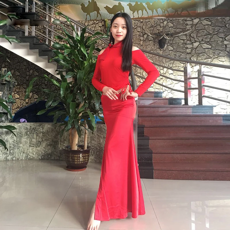 2018 stage Sexy One Piece Lady's Long Dress Belly Dancer Practice Modal ...