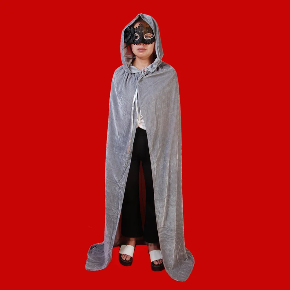 Adult Kids Velvet Hooded Vampire Wicca Wizard Cape Halloween Party ...