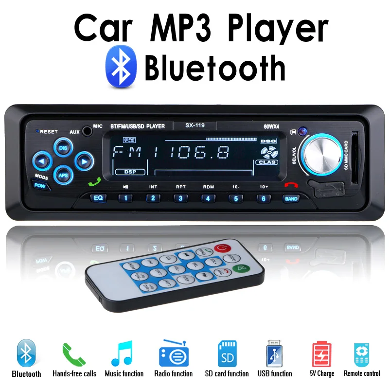 NEW 12V Bluetooth Car Radio Player Stereo FM MP3 USB SD AUX Audio Auto ...