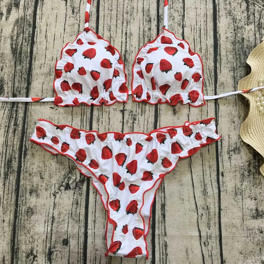 Sexy Brazilian Bikini Set Women Strawberry Triangle Bikinis Push Up