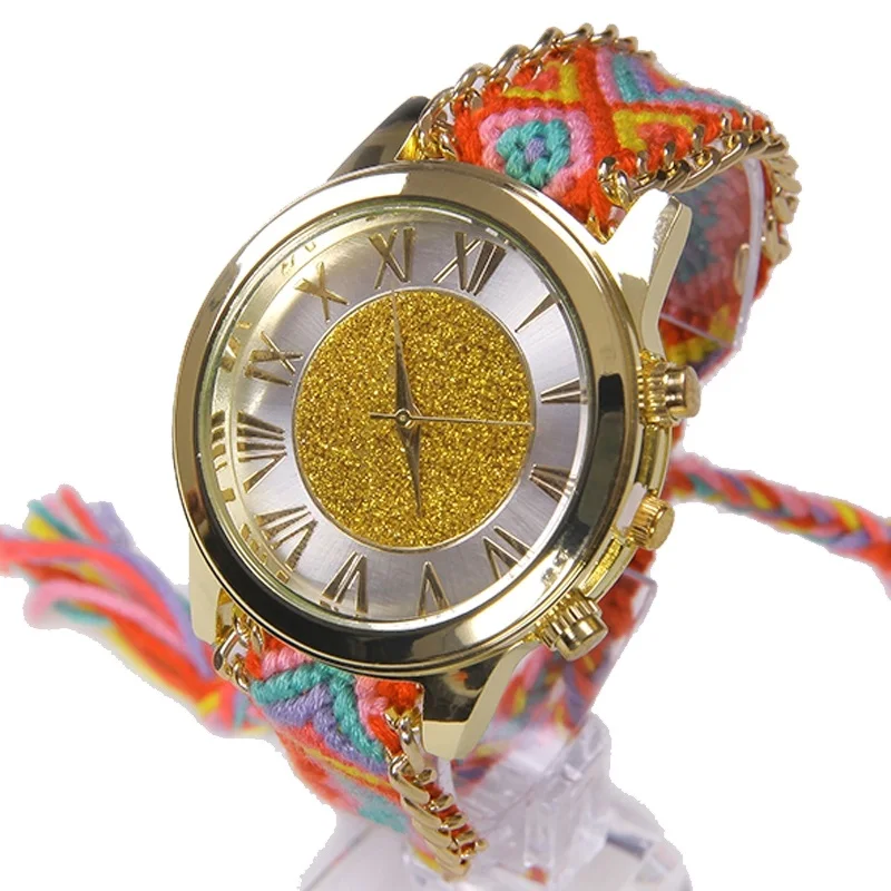 Rainbow Geneva Watch Women Roman Numbers Wristwatch Colors Lace Chain