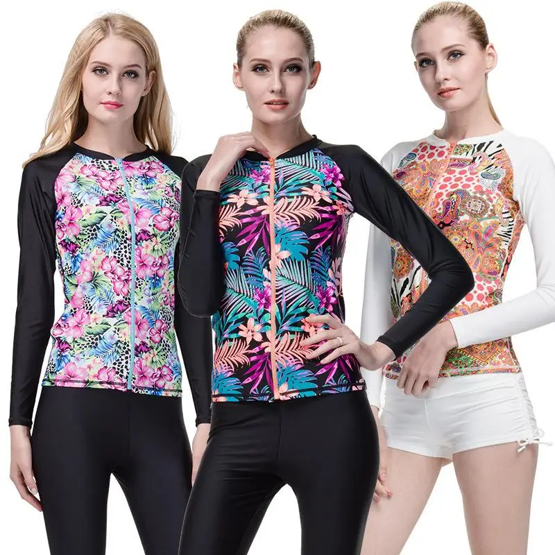 Sbart 1pc Floral Rash Guard Jacket Women Long Sleeve Swimsuits Female