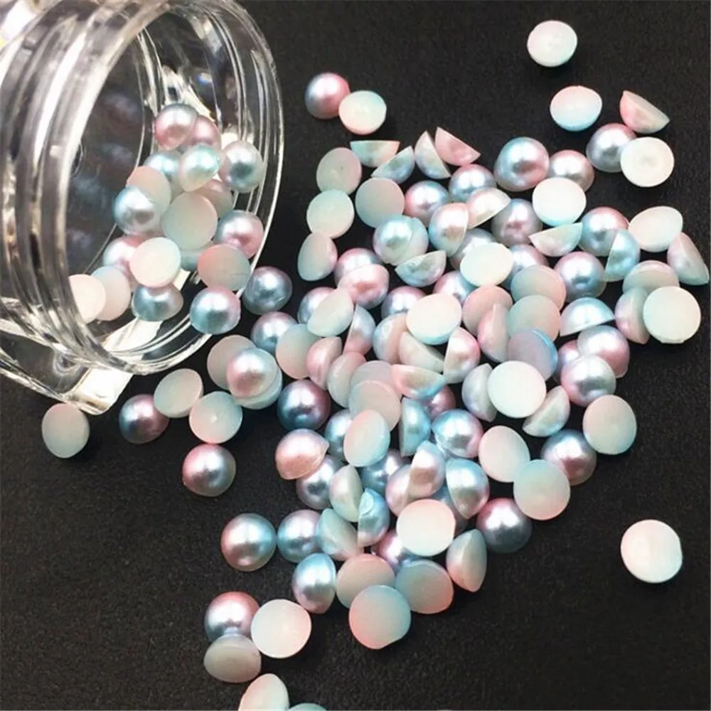 Fashion 3mm-8mm Diy Pink Gradient Rainbow Color Round Flatback Pearl ...