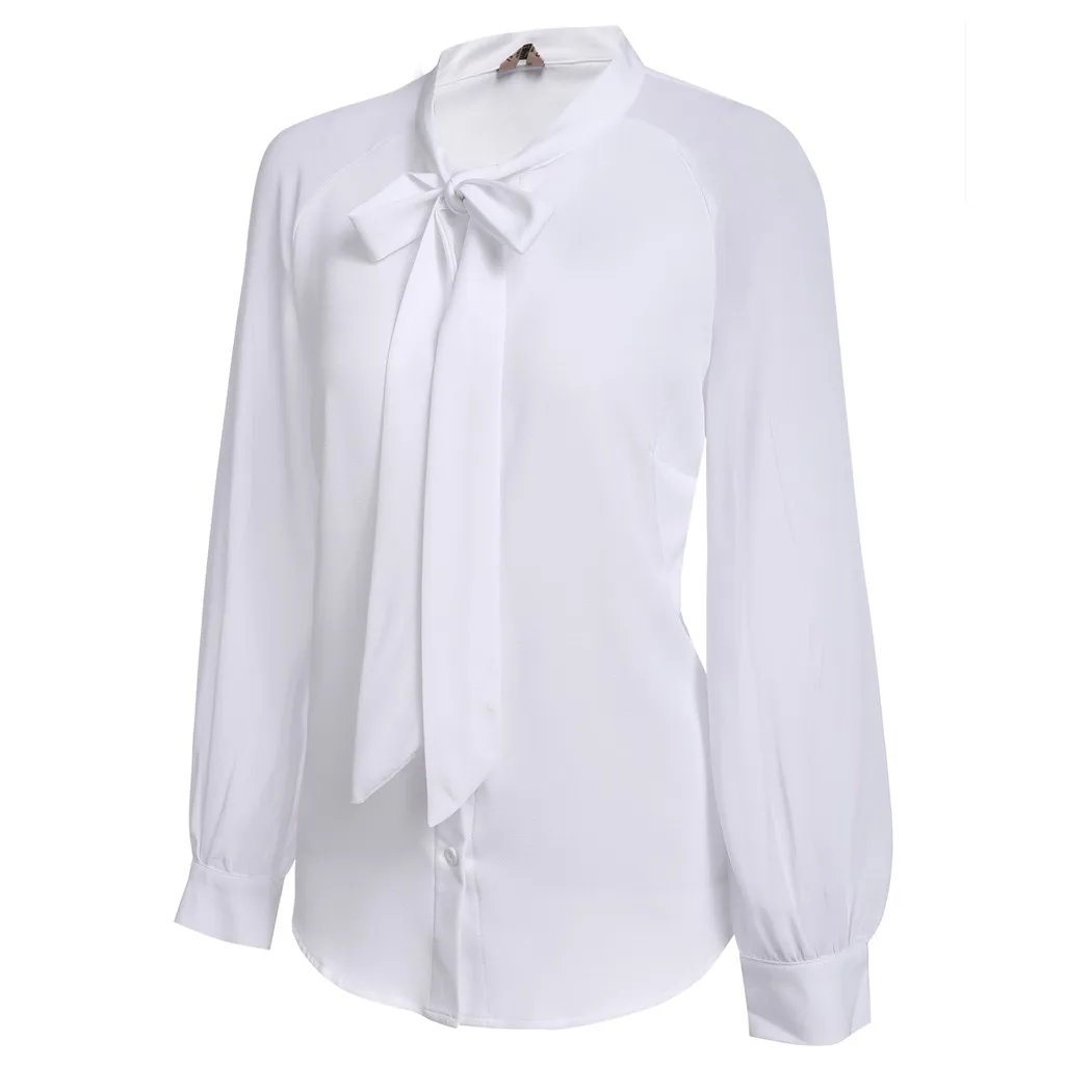 Acevog 2017 Spring Loose Blouse Black White Women Bow Tie Neck Long