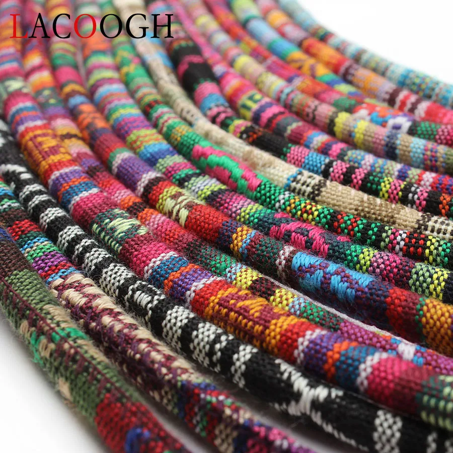 1/5Meter 6mm Multi Colors Cotton Cord Handmade Round Fabric Ethnic Rope ...