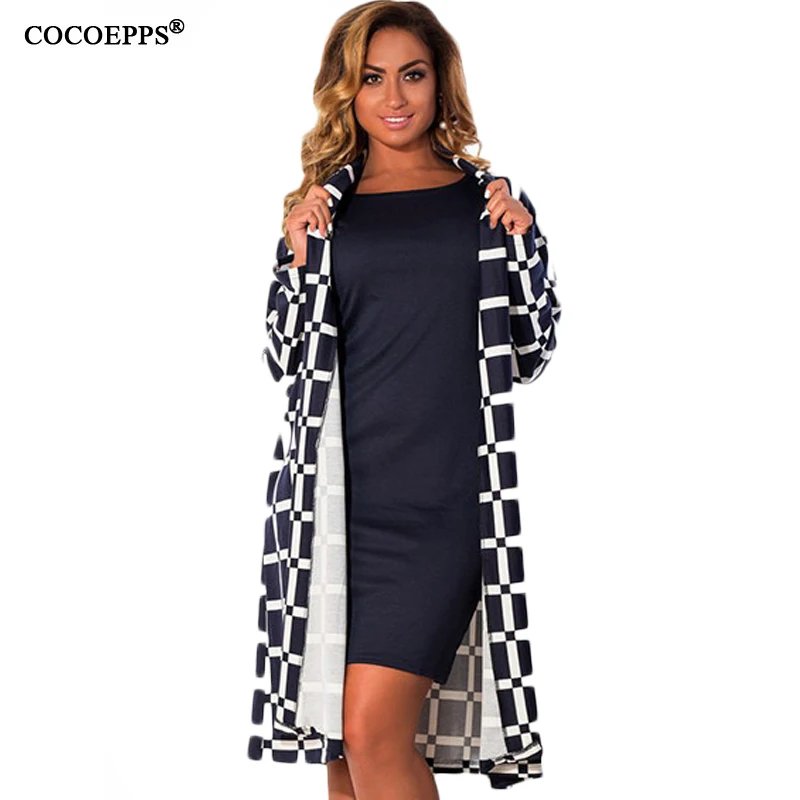 L 6XL mulheres Xadrez trench coat big size NOVA Outono inverno plus ...