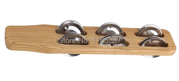 Free ship 1pc children kids natural Wood 6 metal cymbal hand bell ...