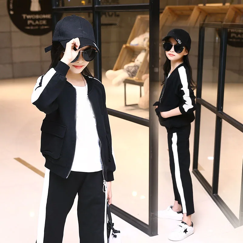 teenage girls black outfits children sports suits for girls clothing ...