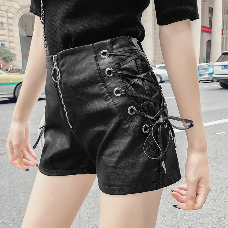 Sexy Women Shorts Feminino Autumn Black Bandage Lace Up High Waist Slim ...