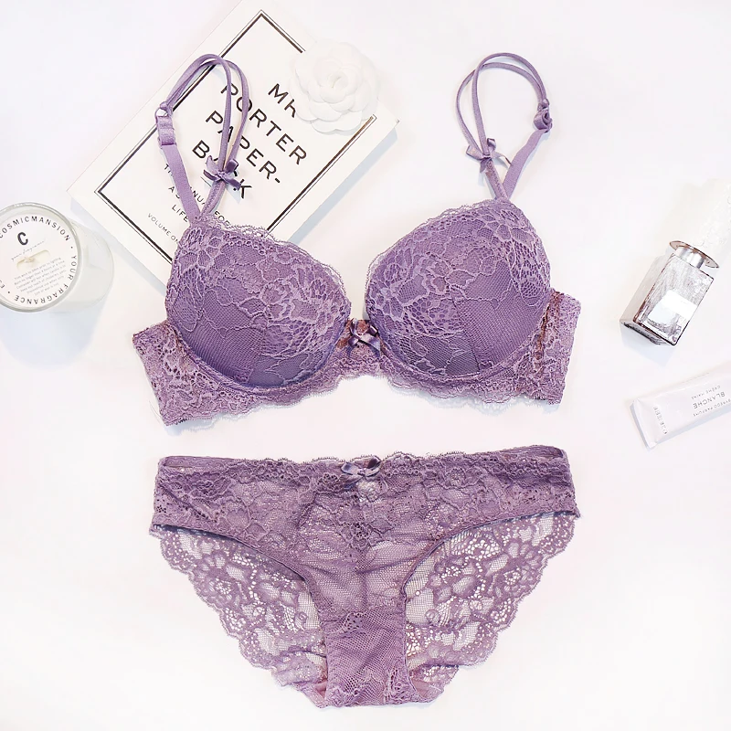 Free Shipping Sexy Fashion Young Girl Small Lace Bra Set Push Up Underwear Plus Size Bra Set In