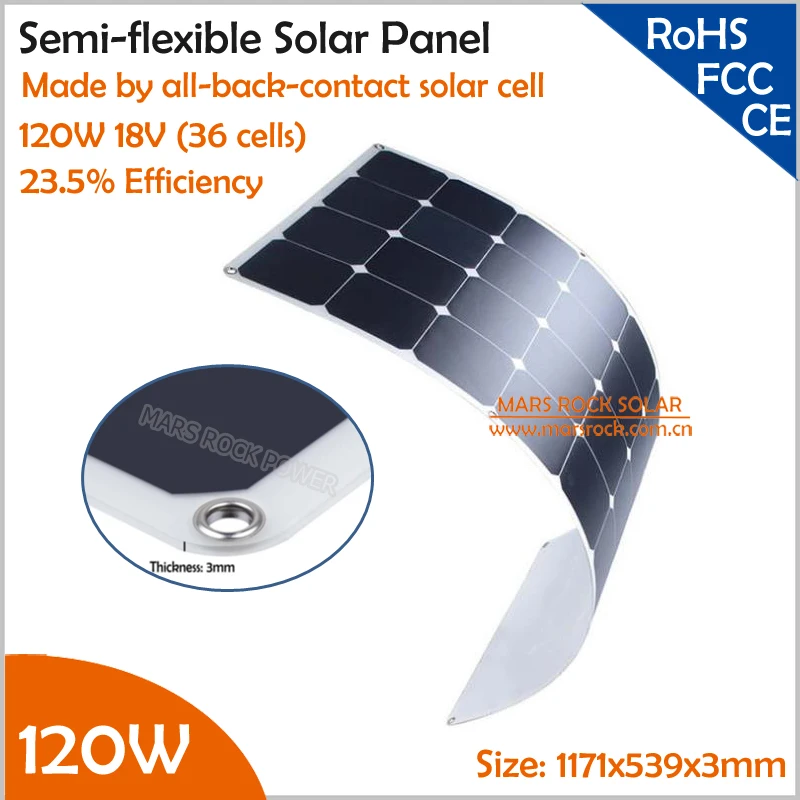 120w 18v Semi-flexible Solar Panel With Backside Junction Box 23% High ...