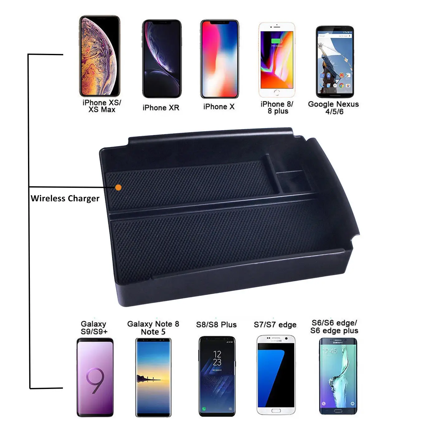 Car Mobile Phone Wireless Charging Central Armrest Storage Box Console ...
