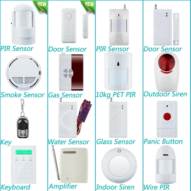 wireless alarm accessory glass/door/pir/siren/smoke/gas/water/password ...