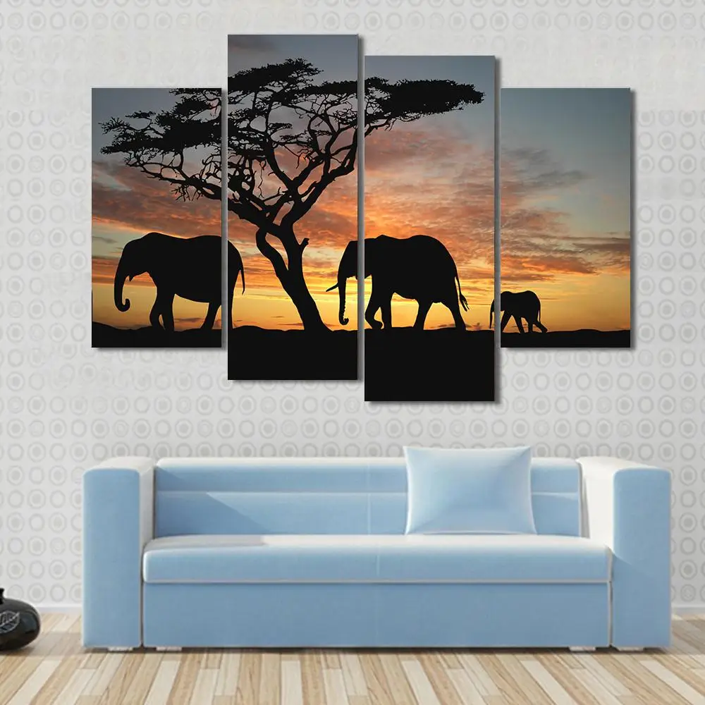 4 peças/set arte da lona hd grupo de elefante em áfrica hd pintura da ...