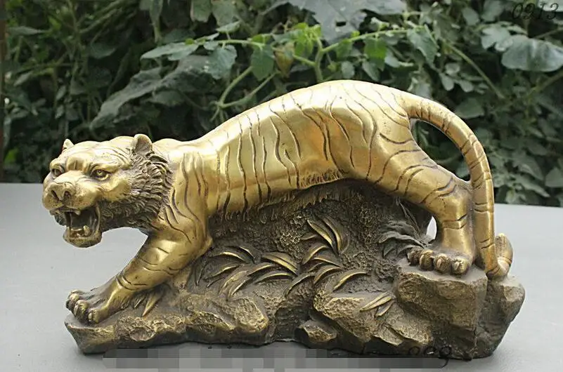 11" Folk Chinese FengShui Pure Copper Bronze Zodiac Fierce Tiger On ...