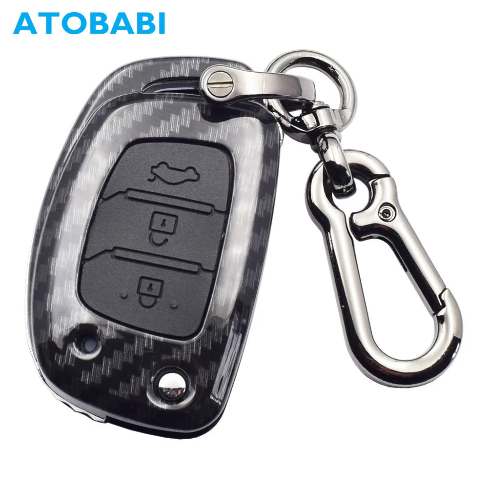 ATOBABI Folding Carbon Fiber Silicone Car Key Case For Hyundai Creta ...