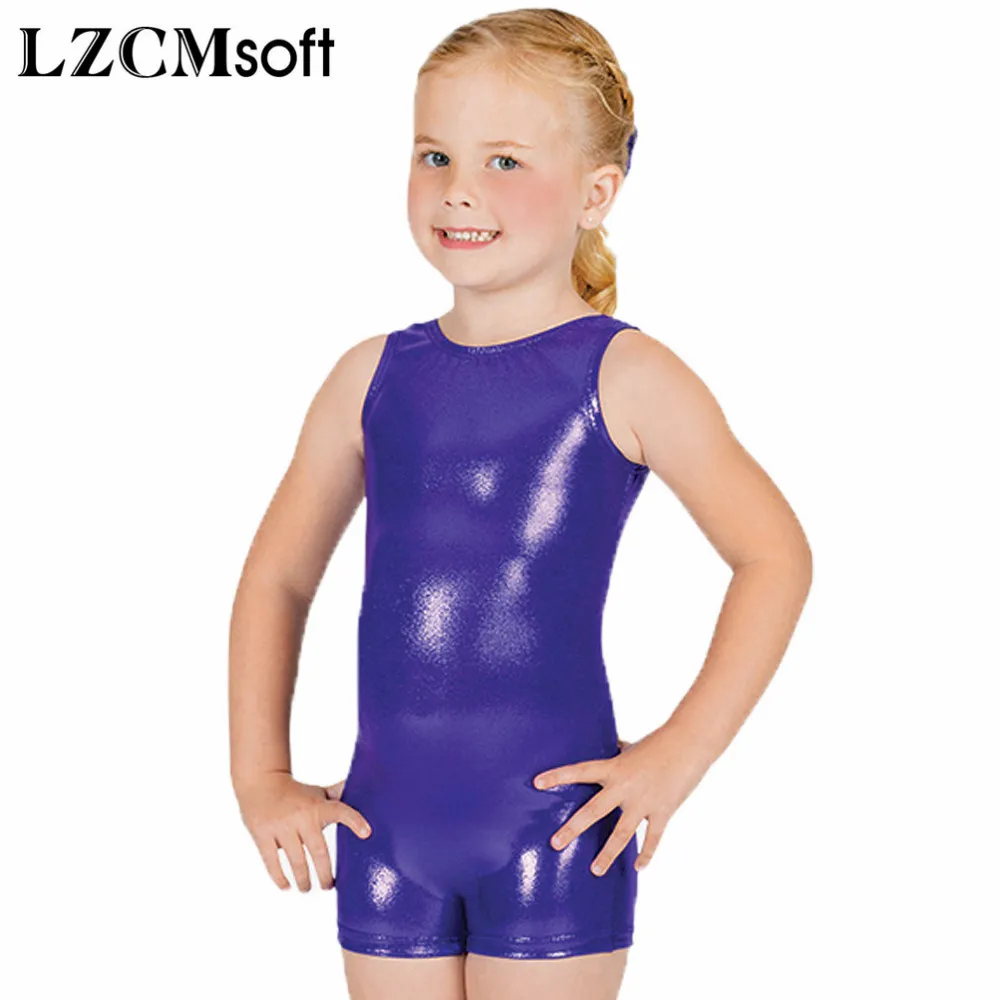 LZCMsoft Kids Tank Dance Unitards Metallic Shiny Wet Look Biketards ...