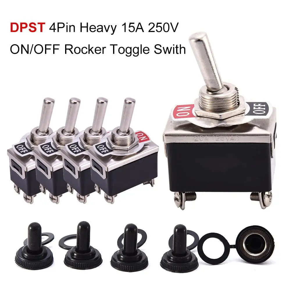5Pcs Set 15A 250V 4Pin On Off DPST High Current Rocker Toggle Switch ...