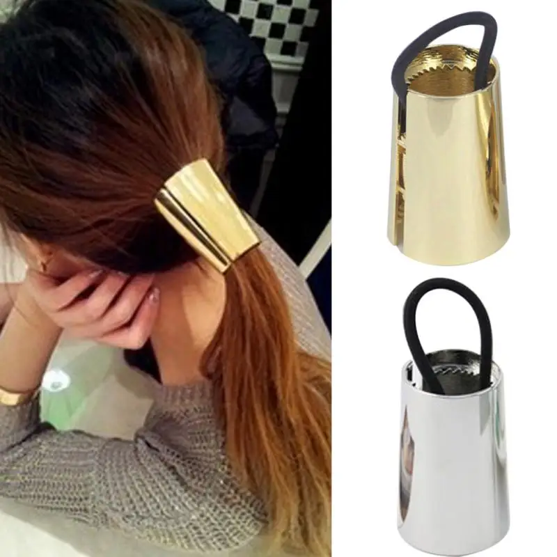 Attractive Jewelry Metal Big Gold/Silver Plated Elastic Ponytail Holder ...