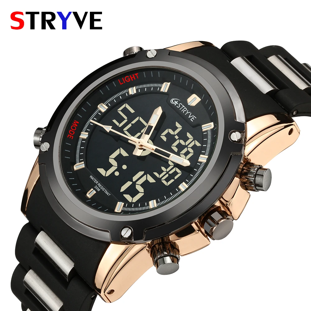 Stryve Brand New Men's Military 30m Waterproof Dual Display Quartz Digital Led Watch Men Luxury ...