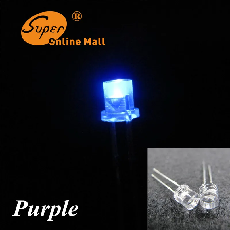 20Pcs 5mm Flat Top Uv/Purple LED Diode Ultra Bright Light emitting ...