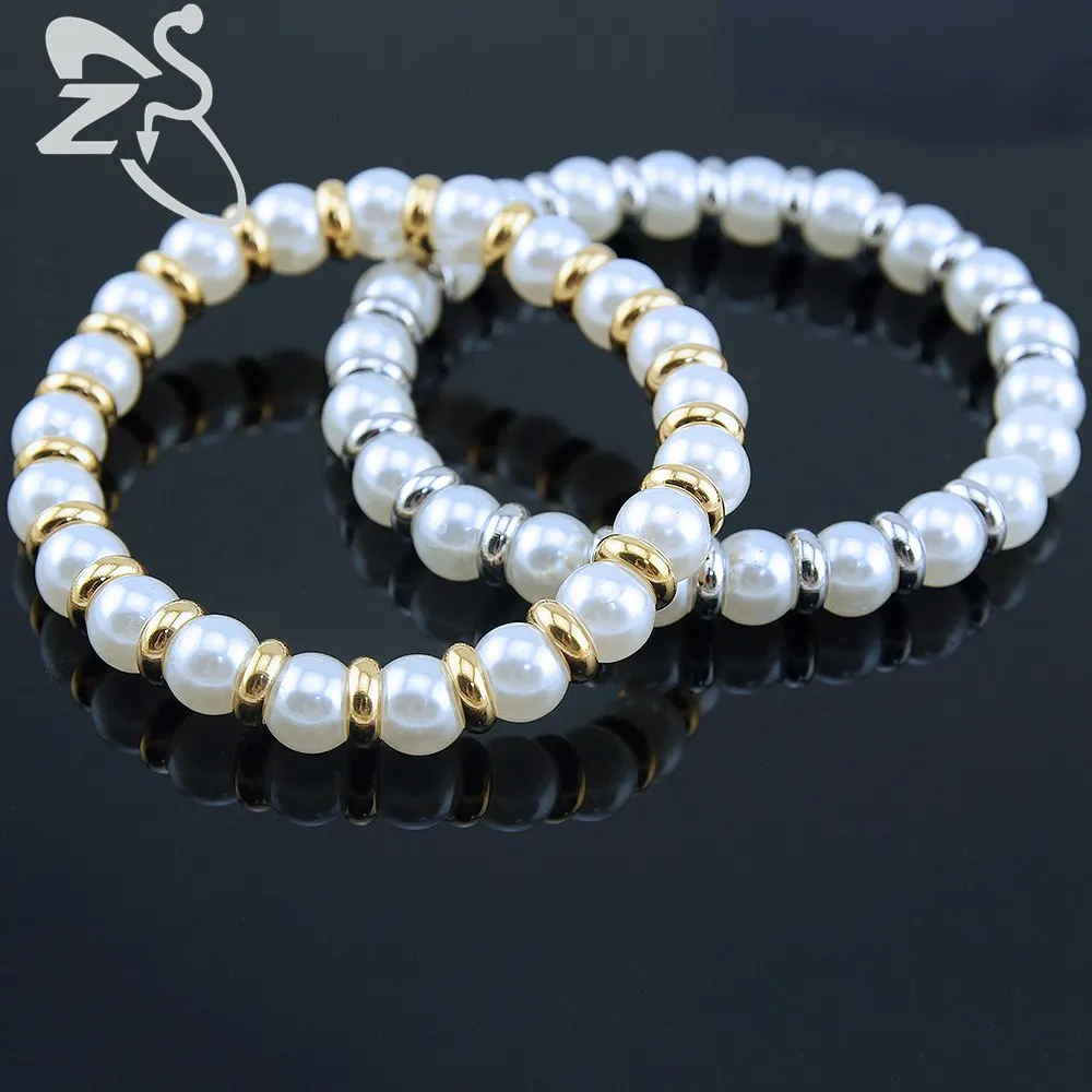 White Simulated Pearl Bracelets Bangles Elegant Women Bead Bracelet for ...