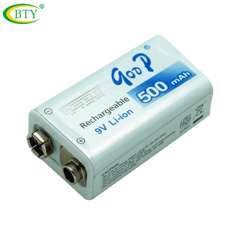 2pcs 500mAh 9V Li ion Rechargeable Battery 9 Volt Rechargeable Lithium ...