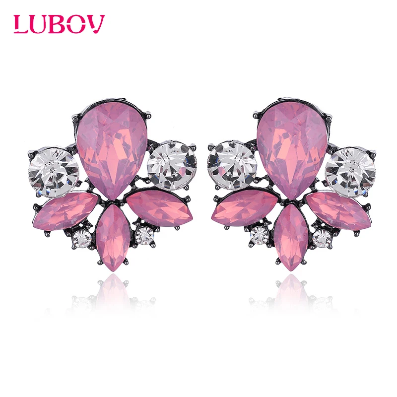 LUBOV Colorful Big Rhinestone Inlaid Women Piercing Earrings Acrylic ...