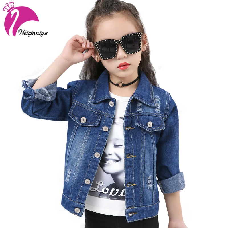 Jacket For Girls Fashion Child Denim Jacket For Girls Casual Kids Holed ...
