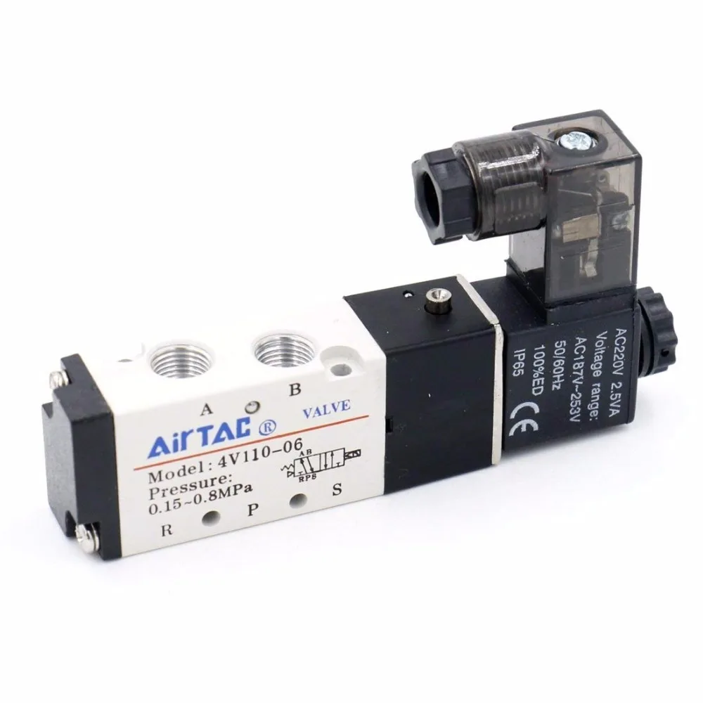 AIRTAC 4V110 06 5 Way 2 Position 1/8" Pneumatic Solenoid Valve DC 24V DC 12V AC 110V AC220V-in ...