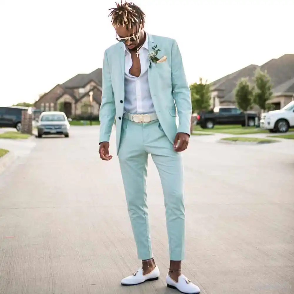 Mint Green Men Suits Slim Fit Groomsmen Beach Wedding Tuxedos For Men Summer Casual Prom Party