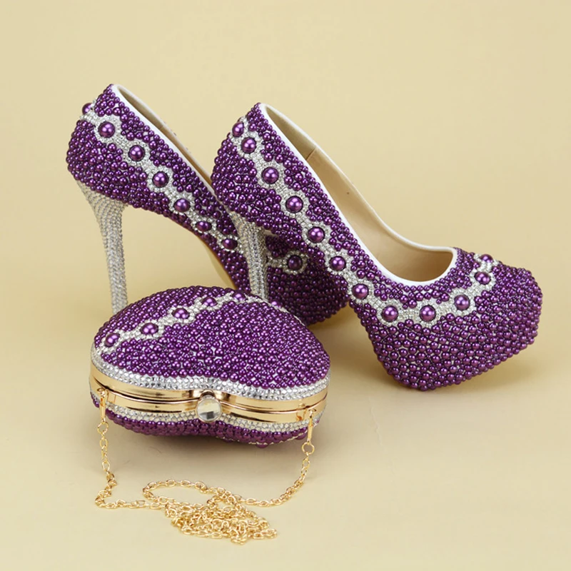 Royal Blue Rhinestone Womens Wedding Shoes With Matching Bags Mix Crystal Bride Shoes And Purse