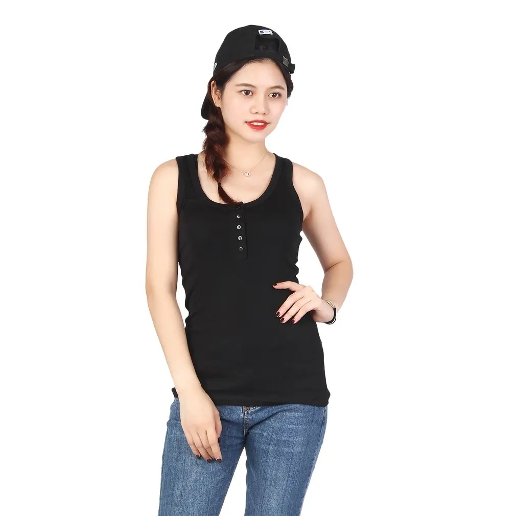 Ladies Cotton Vest Tops Mini Sleeveless T Shirt Tanks Summer Round Neck ...
