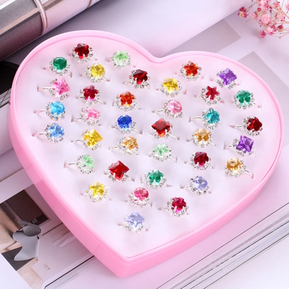 36pcs/Lot Trendy Children Kids Girls Adjustable Crystal Imitation Gem ...