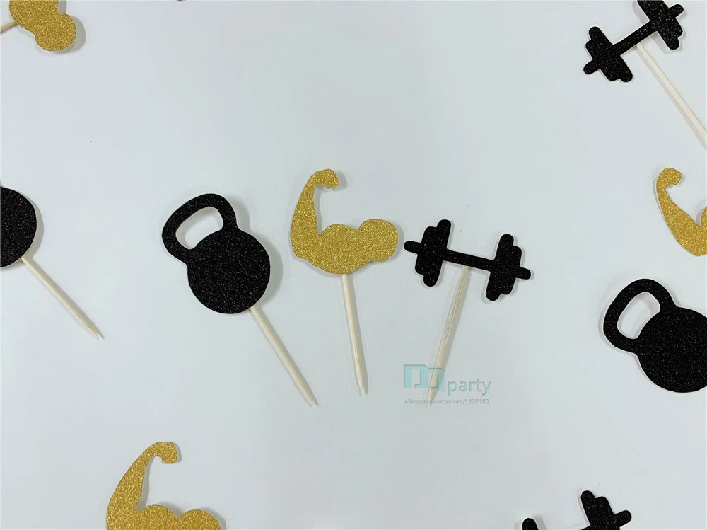 12pcs Gym Theme, Party Decorations, Weight Lifting, Cupcake Toppers ...