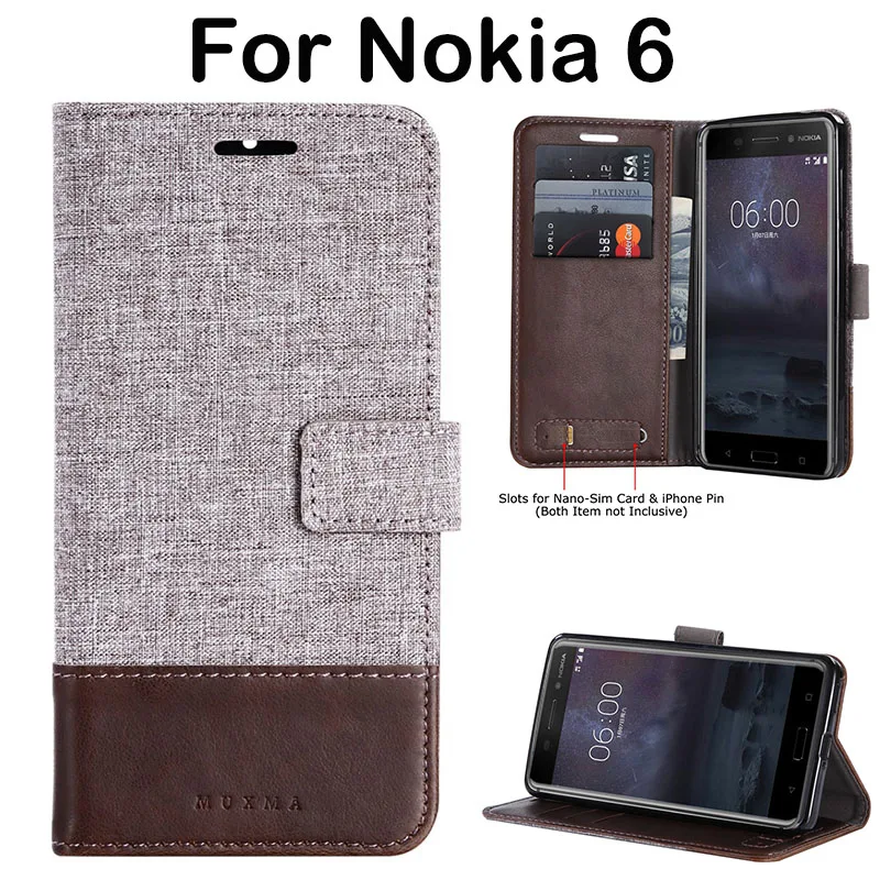 Canvas Leather Flip Wallet Phone Bag Case For Nokia 6 Case Kickstand ...