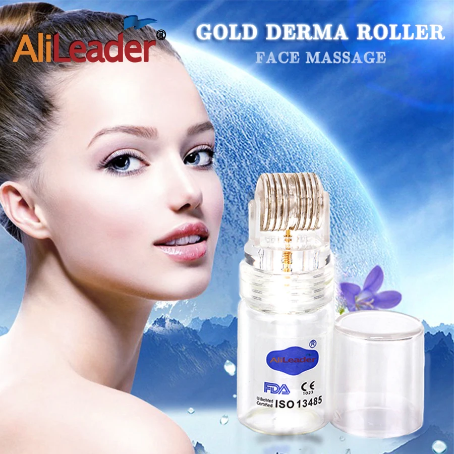 portable Gold Derma Roller bottle refillable face Massage Roller liquid ...