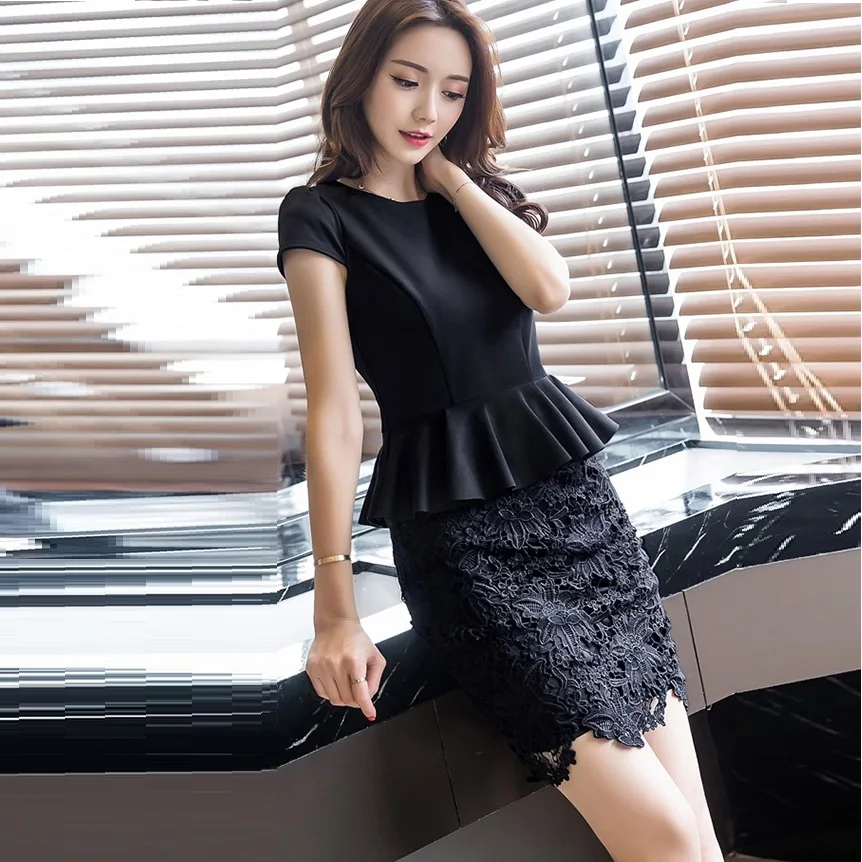 2017New women lace patchwork elegant OL dress ladies office dress ...