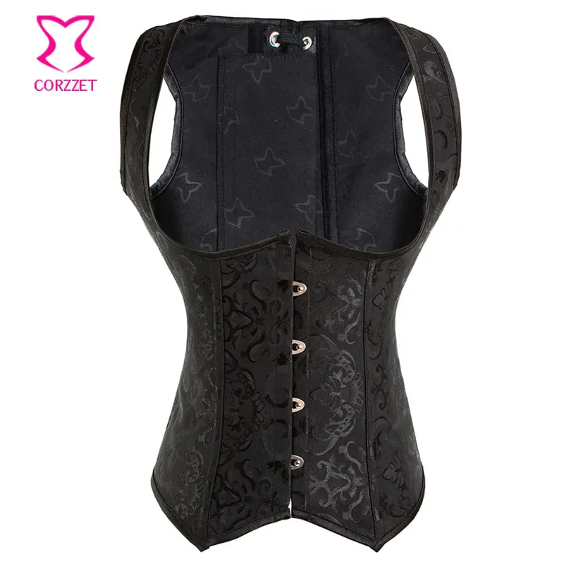 Corpete jacquard preto vintage, feminino, sexy, sob o busto, steampunk ...