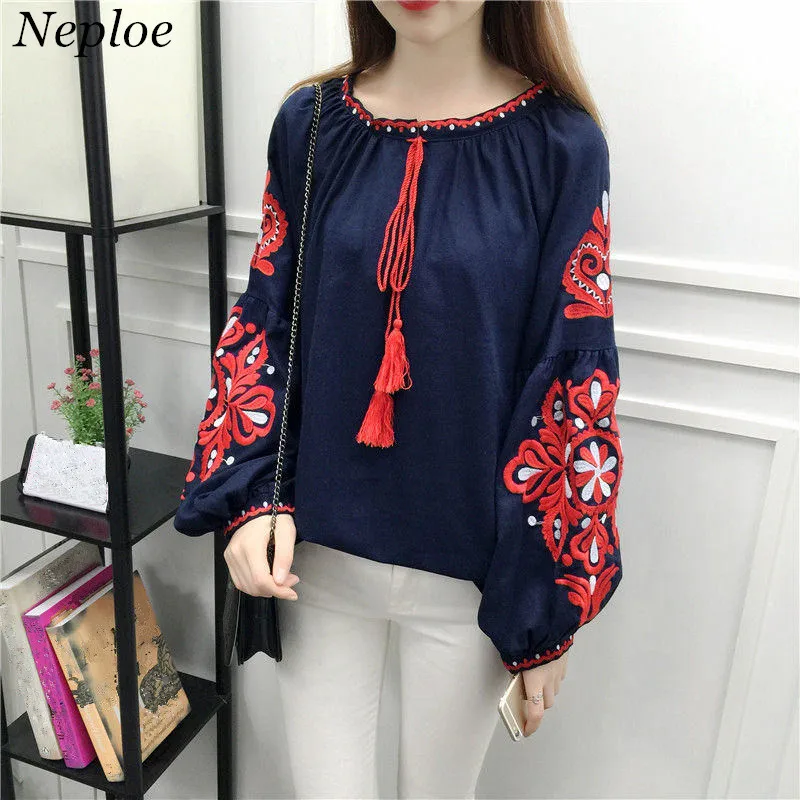 Buy Neploe Vintage Blusas Cotton Linen Embroidery