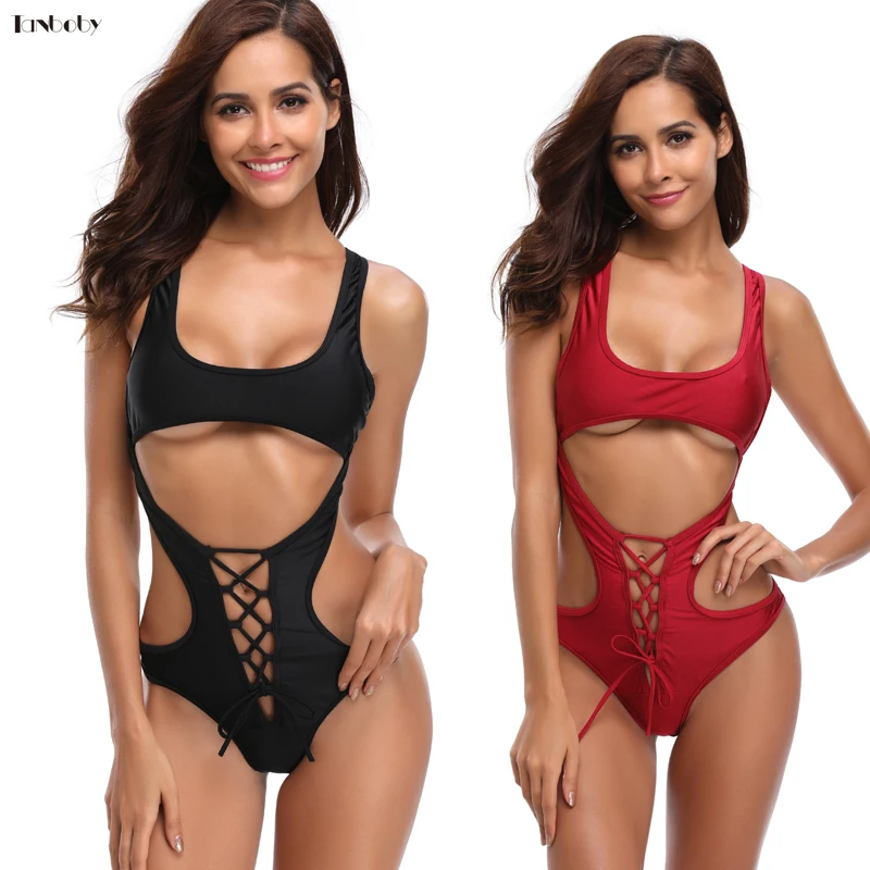 High Cut Out Swim Wear One Piece Slim Bodysuits Sexy Bandage Hollow 1