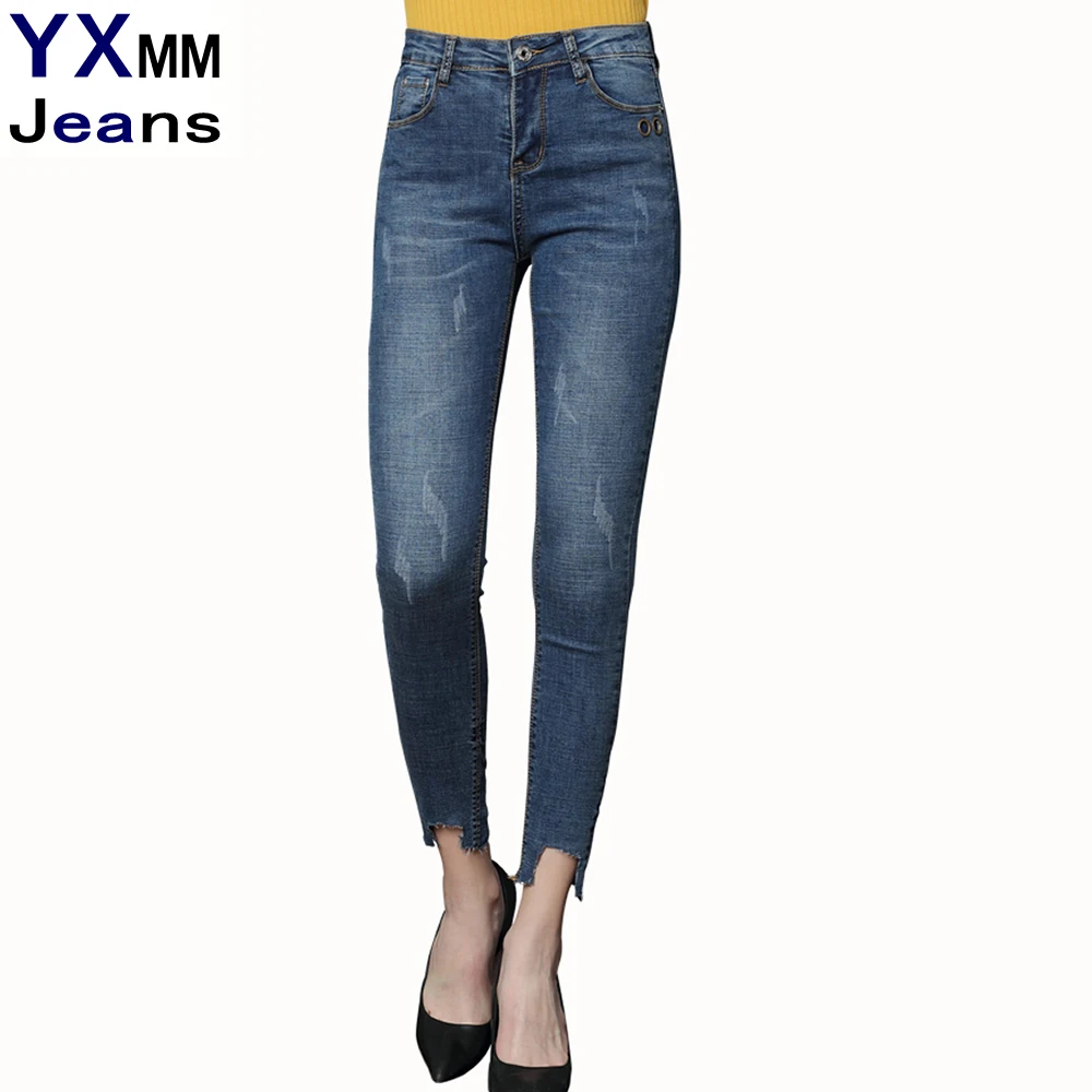 YXMM Jeans Female Denim Pants Blue Color Womens Jeans Stretch Irregular ...